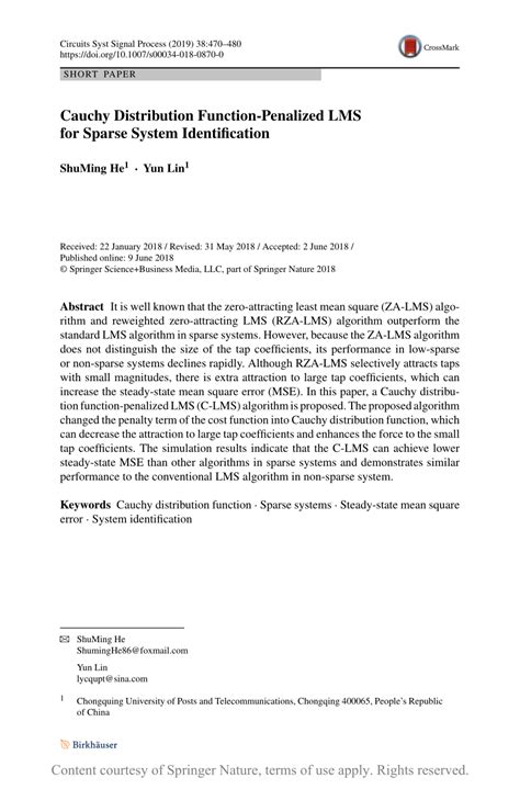 Cauchy Distribution Function Penalized Lms For Sparse System Identification