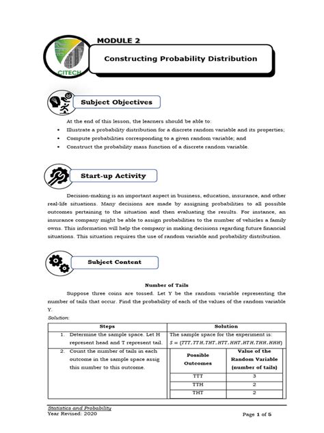 Week 2 Constructing Probability Distributions Pdf Random Variable