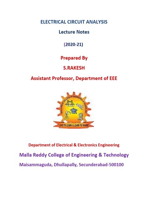 Electrical Circuit Analysis Pdf Electrical Network Capacitor