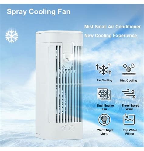 샤오미 데스크탑 에어컨 팬 미니 휴대용 수냉식 가정용 스프레이 냉동 실내 공기 냉각기 야간 조명 티몬