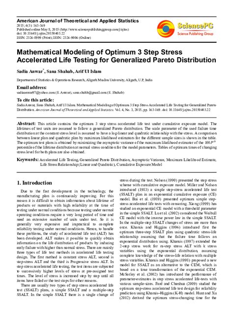 Pdf Mathematical Modeling Of Optimum 3 Step Stress Accelerated Life Testing For Generalized
