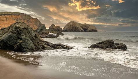 Rock Formations At Rodeo Beach California Usa San Francisco Marine