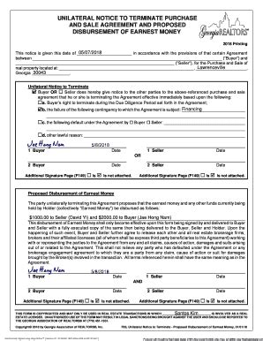 Unilateral Notice To Terminate Purchase And Sale Agreement And