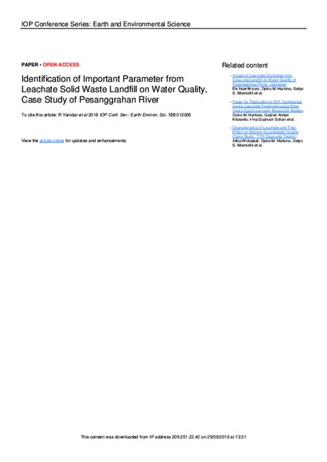 Pdf Identification Of Important Parameter From Leachate Solid Waste
