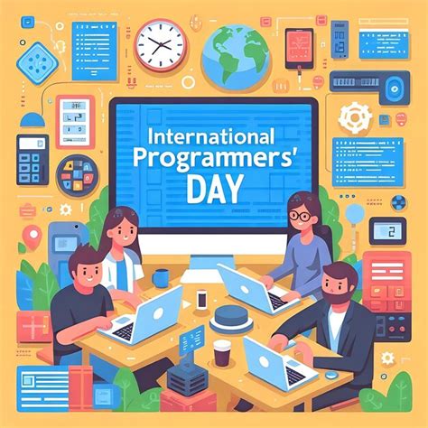International Programmers Day Flat Illustration 3d Render Typography