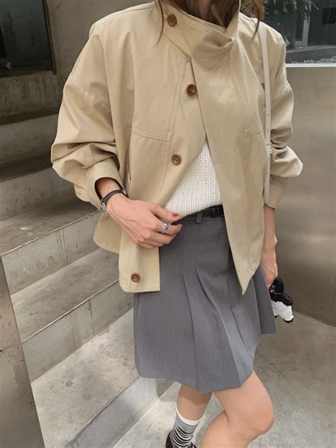 고퀄 간절기 루즈핏 하프 숏 싱글 하이넥 트렌치 코트 야상 점퍼 출근룩 올드머니 데일리룩 하객룩 키작녀 키큰녀 에이블리