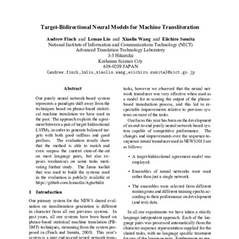 Target Bidirectional Neural Models For Machine Transliteration Acl Anthology