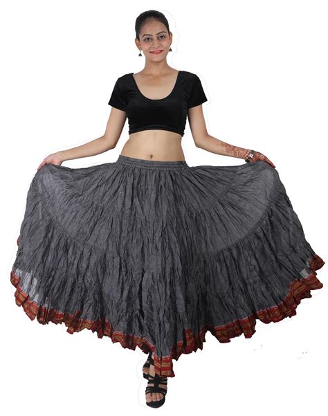 25 Yard American Tribal Style Dance Cotton Tiered Flounce Maxi Full Skirt Grey
