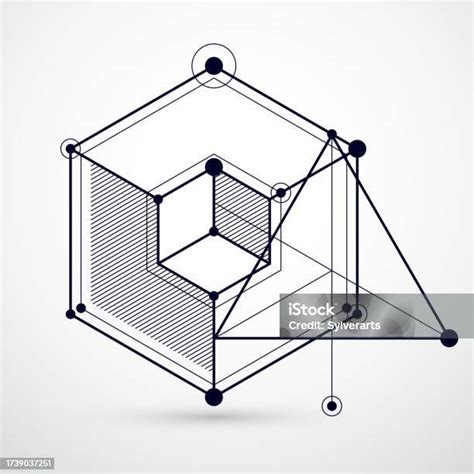 기술 청사진 기하학적 디자인 요소 큐브와 벡터 흑백 디지털 배경 벌집으로 만든 엔지니어링 기술 벽지 3차원 형태에 대한 스톡 벡터 아트 및 기타 이미지 Istock