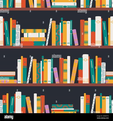 Repeating Book Spines Bookshelf With Various Books Vector Seamless Pattern On A Black
