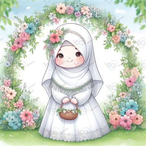 بک گراند کودکانه دختر کوچولوی ناز با حجاب با لباس بلند سپید در باغ گل کد 41037 ویژه عکس گراف