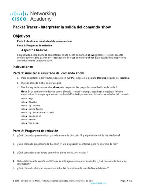 1759 Packet Tracer Interpret Show Command Output Pdf Enrutador