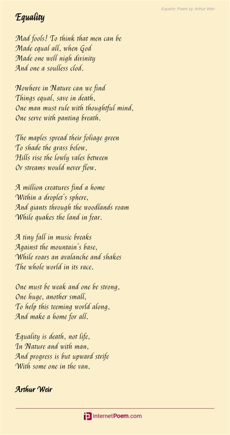 Equality Poem By Arthur Weir
