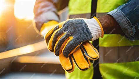 Contractors Hand Putting On Construction Safety Gloves Symbolizing