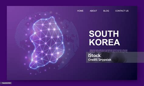 한국 3d 낮은 폴리 웹 사이트 템플릿입니다 대한민국 디자인 일러스트레이션 개념 웹사이트 디자인을 위한 다각형 국가 지도 기호