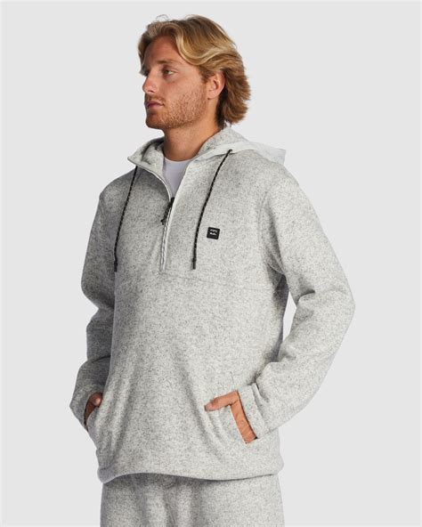 Mens Adiv Boundary Hooded Half Zip Pullover Grey Heather Billabong Au