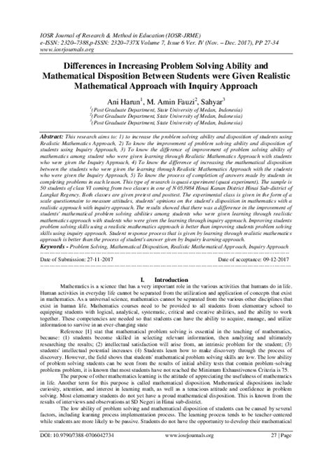 Pdf Differences In Increasing Problem Solving Ability And Mathematical Disposition Between