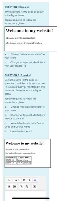 Solved Question 1 6 Marks Write A Simple Html Code As
