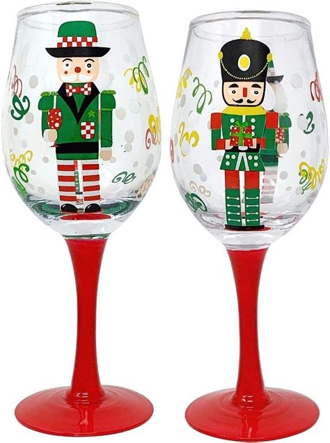 Banberry Designs Nutcracker Christmas Wine Glasses Set