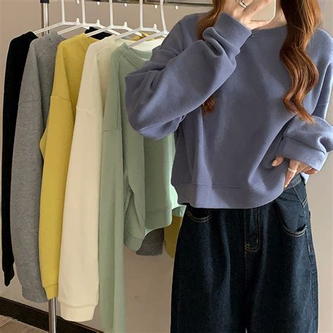 여자 봄 가을 긴팔티 세미 오버핏 크롭맨투맨 크롭티 온채널