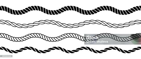 로프 웨이브 세트 반복되는 삼끈 라인 컬렉션 웨이브 체인 브레이드 엮은 스트라이프 번들 원활한 장식 엮은 패턴 벡터 해양 삼실