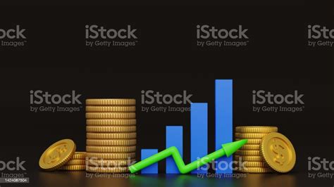 금화 더미가있는 비즈니스 그래프 또는 막대 차트 다이어그램 성장 사업 재무 개념 3d 렌더링 0명에 대한 스톡 사진 및 기타 이미지 Istock