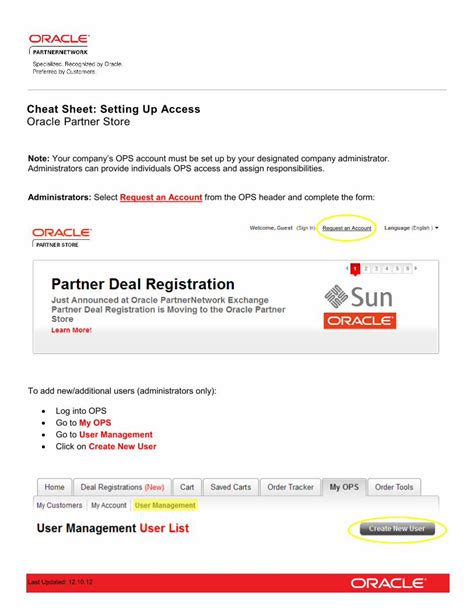 Pdf Cheat Sheet Setting Up Access Oracle Partner Store · Cheat Sheet Setting Up Access