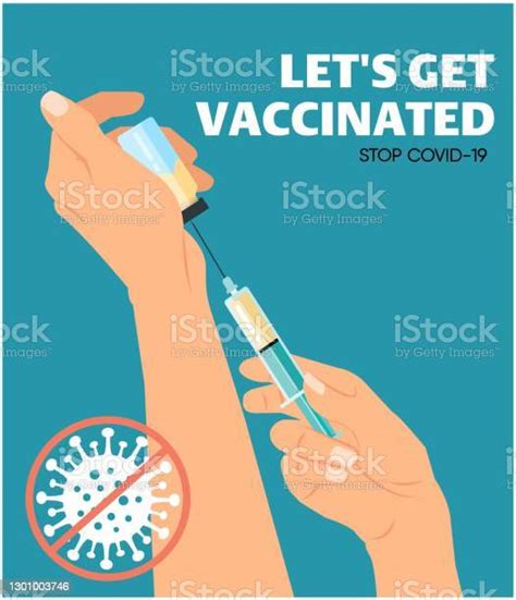 코비드19 백크틴션 포스터 의사의 손 주사기와 백신 병을 들고 벡터 그림입니다 예방 접종을 합시다 의 코비드19를 중지하자 진흥
