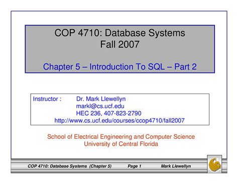 Electrical Engineering And Computer Science In Database Systems Cop 4710 Docsity