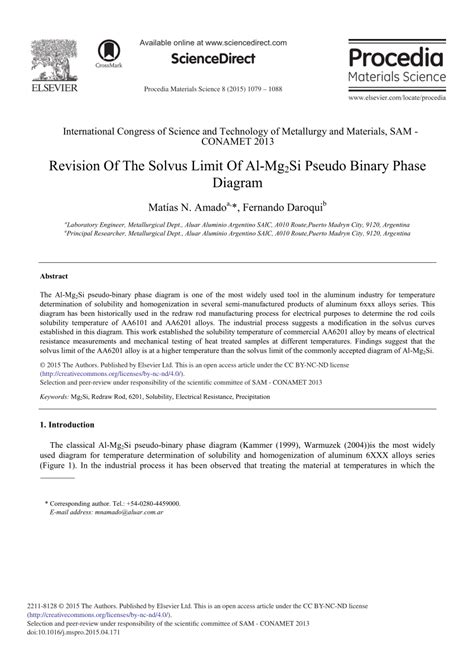 Pdf Revision Of The Solvus Limit Of Al Mg2si Pseudo Binary Phase Diagram