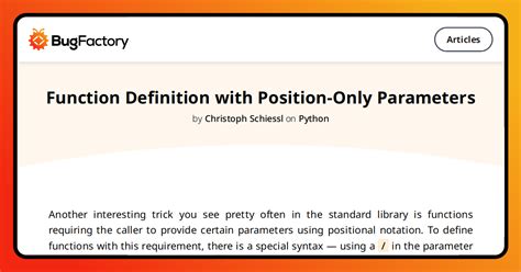 Function Definition With Position Only Parameters BugFactory