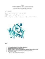 Lesson 1 Docx UNIT 1 GENDER AND SEXUALITY AS A SOCIAL REALITY LESSON 1 SEX GENDER AND