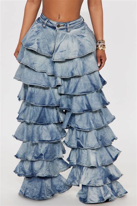 In My Groove Ruffled Wide Leg Jeans Medium Wash Fashion Nova