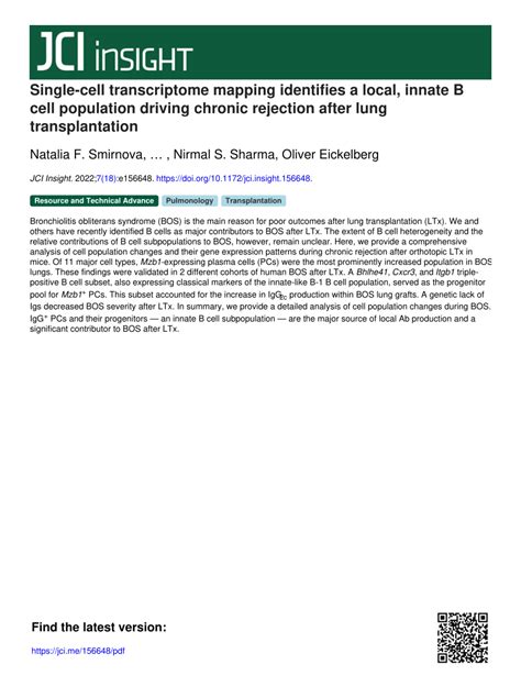 Pdf Single Cell Transcriptome Mapping Identifies A Local Innate B Cell Population Driving