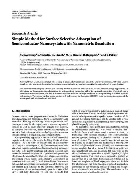 Pdf Simple Method For Surface Selective Adsorption Of Semiconductor
