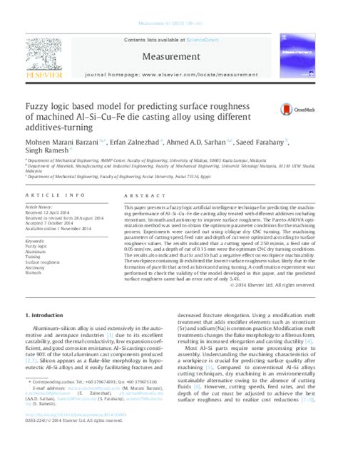 Pdf Fuzzy Logic Based Model For Predicting Surface Roughness Of Machined Alsicufe Die