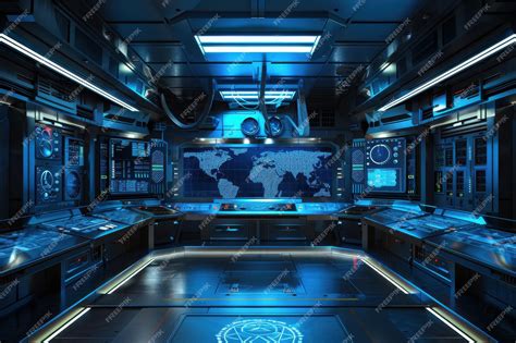 Futuristic Control Room With World Map Display And Advanced Technology Premium Ai Generated Image
