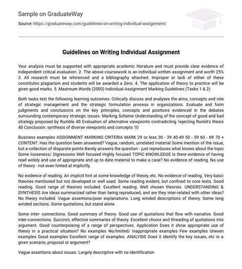 ⇉guidelines On Writing Individual Assignment Essay Example Graduateway
