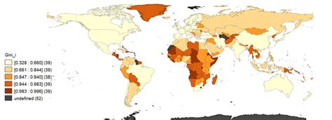 Gini Coefficient Of Specialization Index Si World Map Based On Input