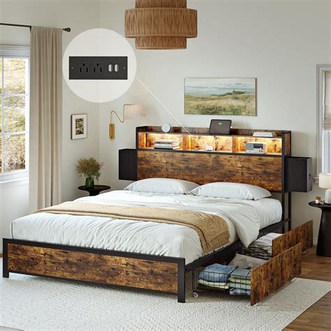 Queen Bookcase Headboard And Bed With Drawers Queen Size Bed Frame
