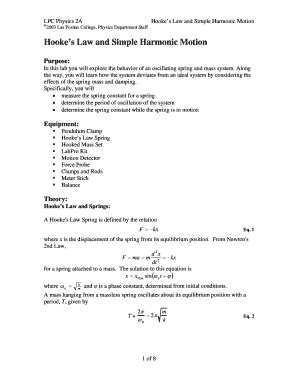 Fillable Online Hooke S Law And Simple Harmonic Motion Las Positas College Fax Email Print