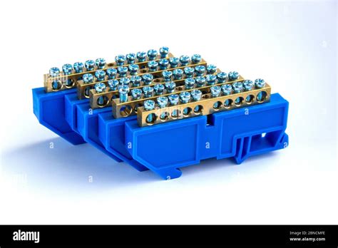 Electrical Terminal Blocks Isolated On White Background Connector Or Clamps For Cables And