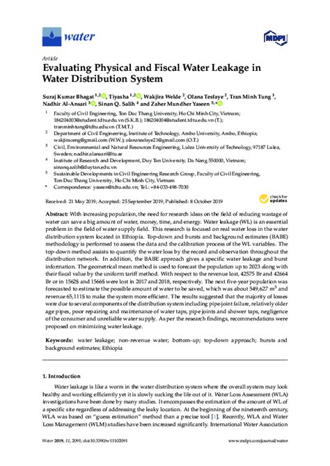 Pdf Evaluating Physical And Fiscal Water Leakage In Water Distribution System