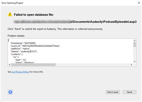 Failed To Open Database File Error Windows Audacity Forum