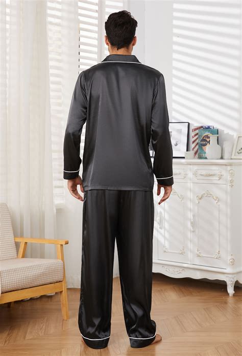 U2skiin Mens Silk Pajamas Set Long Sleeve Satin Pajamas For Men