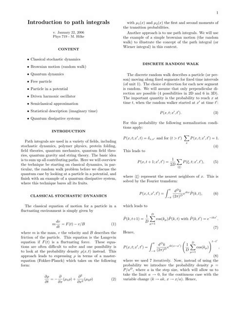 PDF Introduction To Path Integrals McGill Physicshilke 719 Pdf1 Introduction To Path