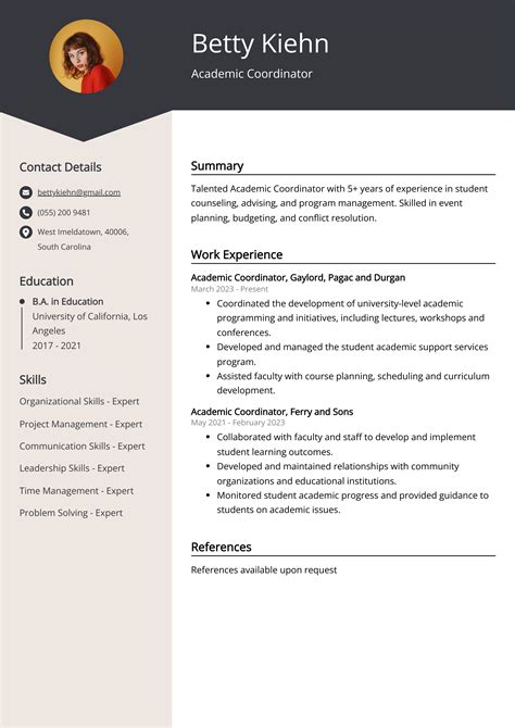 Academic Coordinator Resume Example Free Guide
