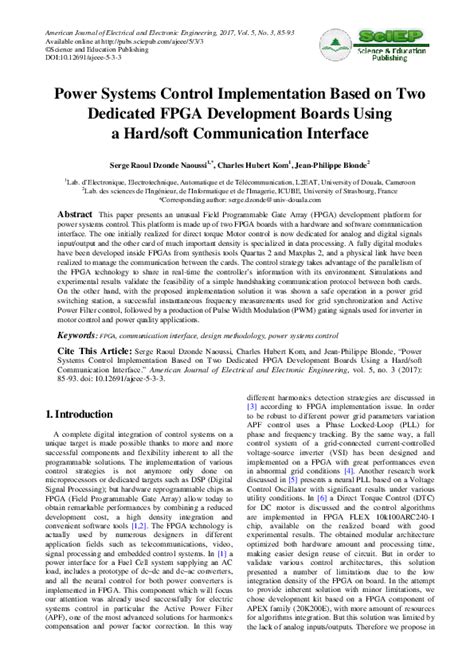 Pdf Power Systems Control Implementation Based On Two Dedicated Fpga