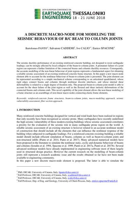 Pdf A Discrete Macro Node For Modeling The Seismic Behaviour Of Rc