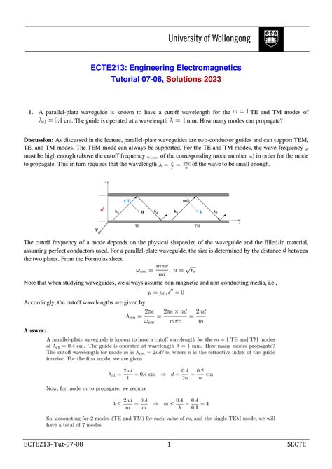 ECTE Tut Solutions ECTE Engineering Electromagnetics Tutorial